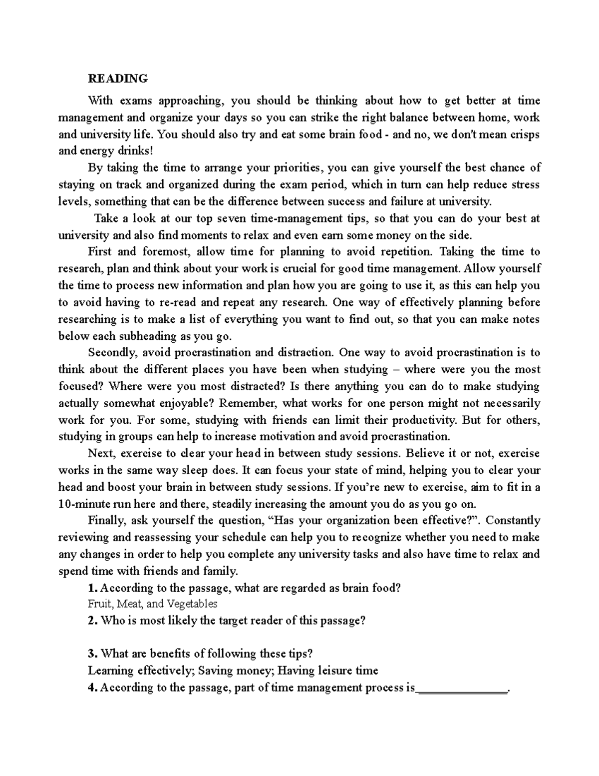 Time Management Tips for University Success: READING Guide - Studocu