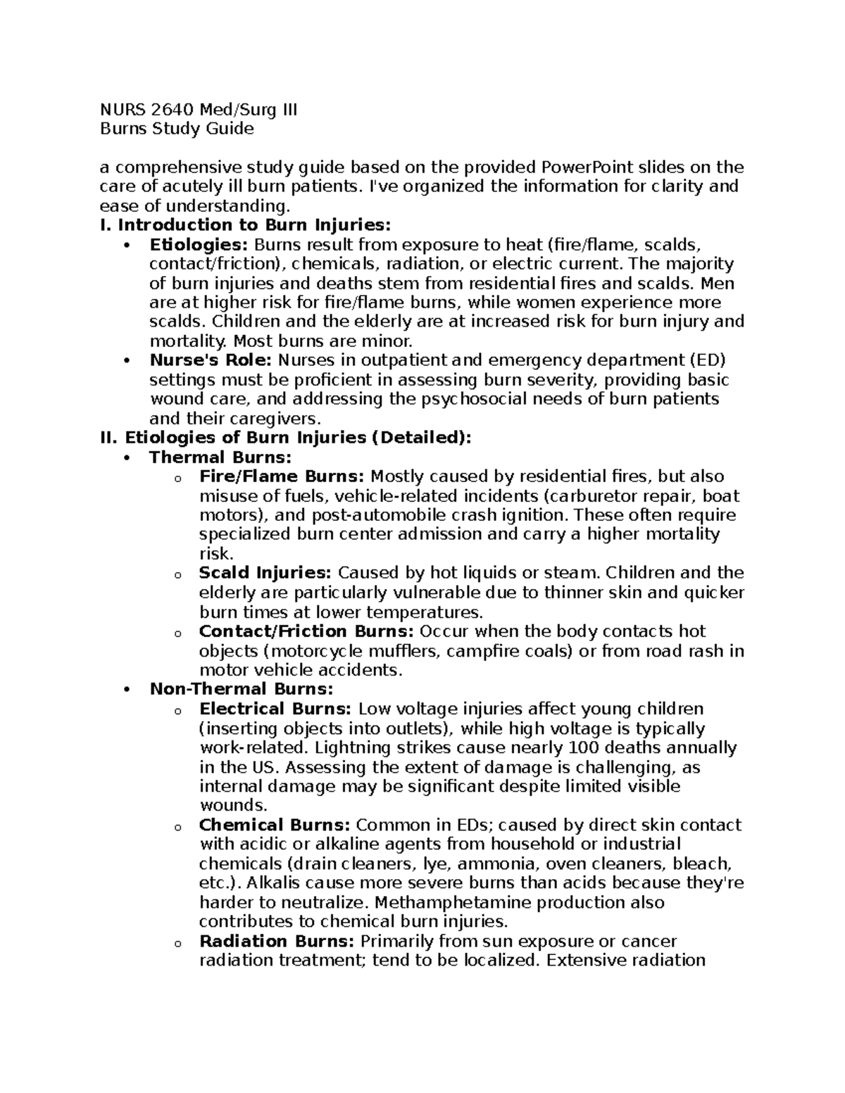 NURS 2640 Med-Surg Burns: Comprehensive Study Guide for Care - Studocu