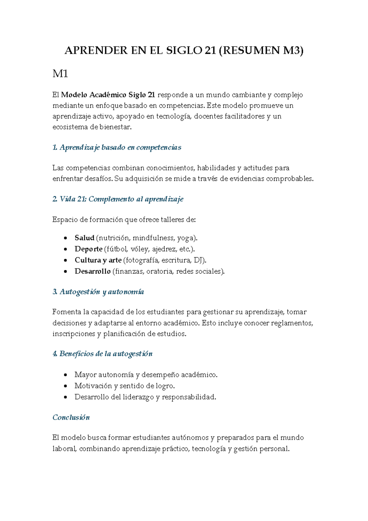 APRENDER EN EL SIGLO 21: RESUMEN M3 DEL MODELO ACADÉMICO - Studocu
