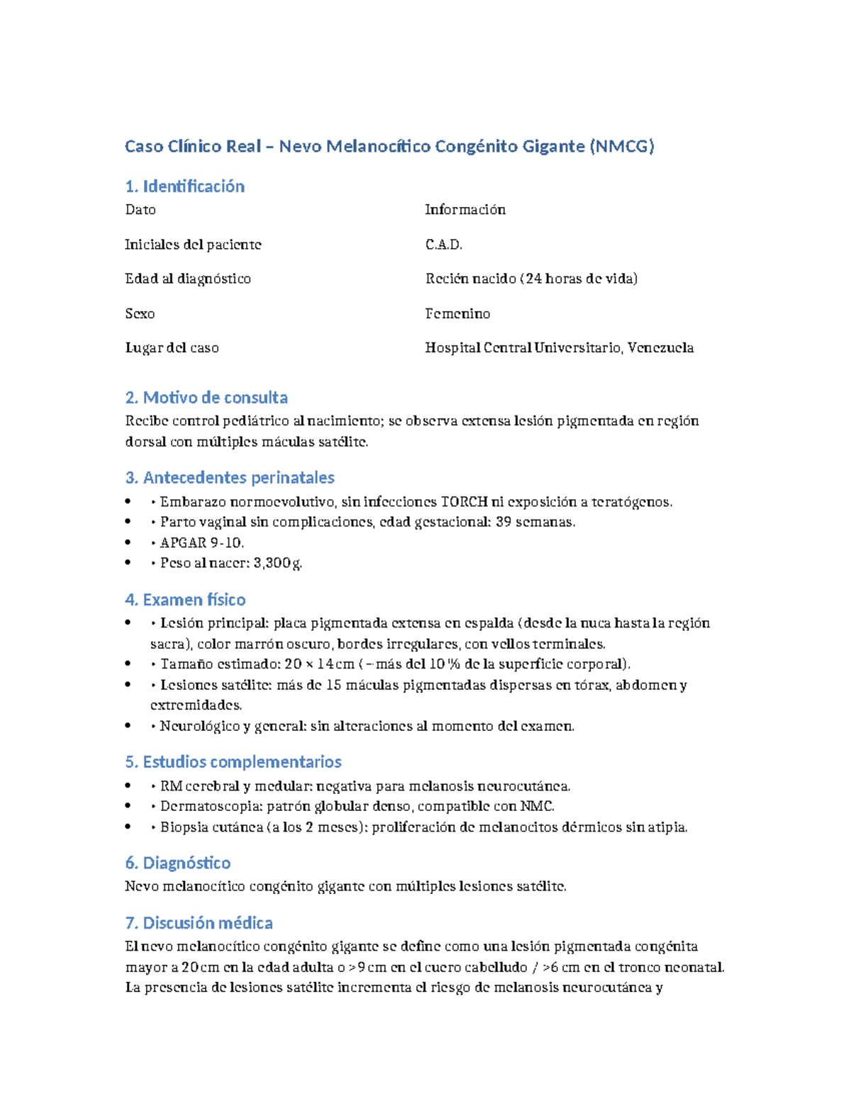 Caso Clínico: Nevo Melanocítico Congénito Gigante (NMCG) - Studocu