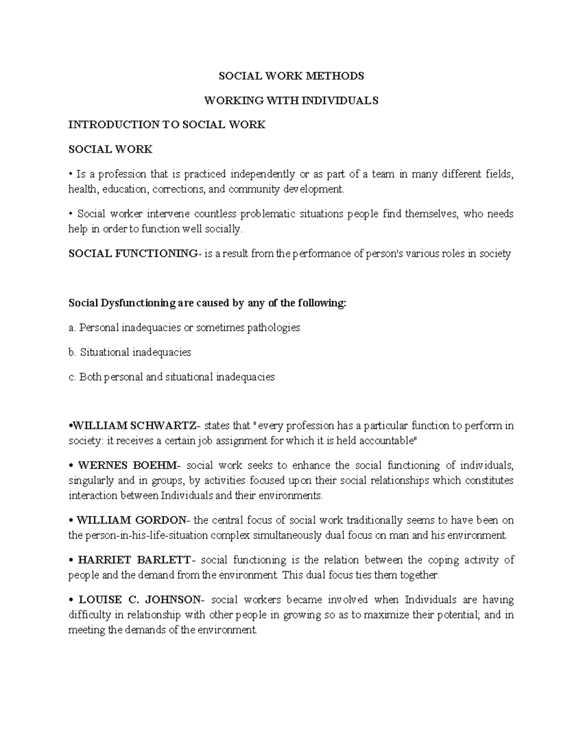 Working with Individuals in Social Work: Methods and Strategies - Studocu