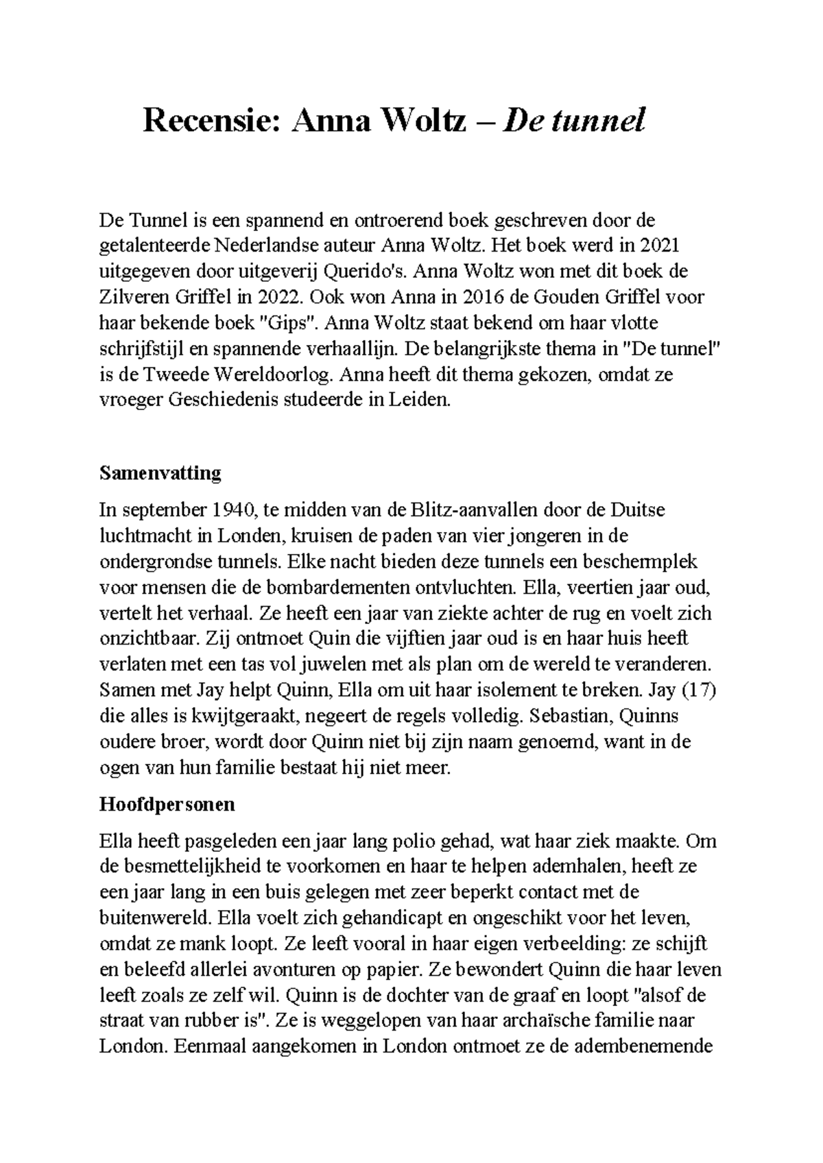 Recensie Anna Woltz - De Tunnel: Een Indringend Verhaal over Oorlog ...