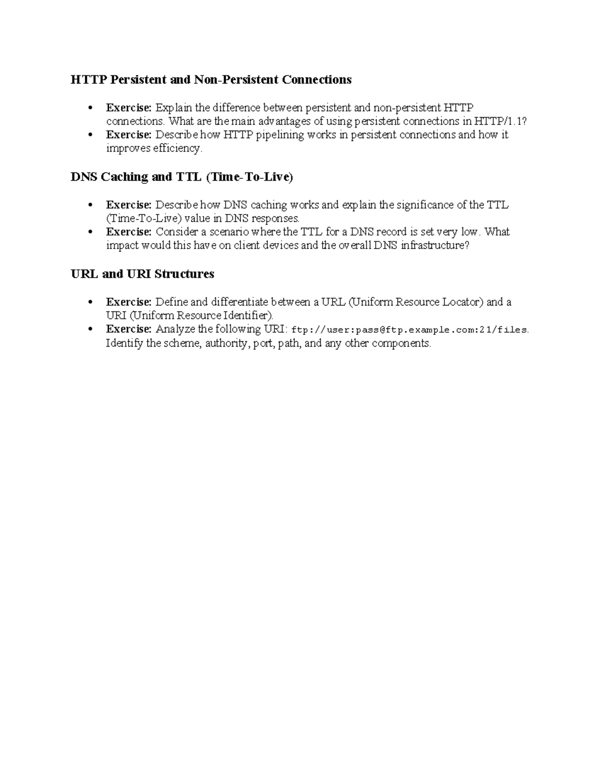 Network Questions 5 - HTTP, DNS, URL & URI Practice Exercises - Studocu