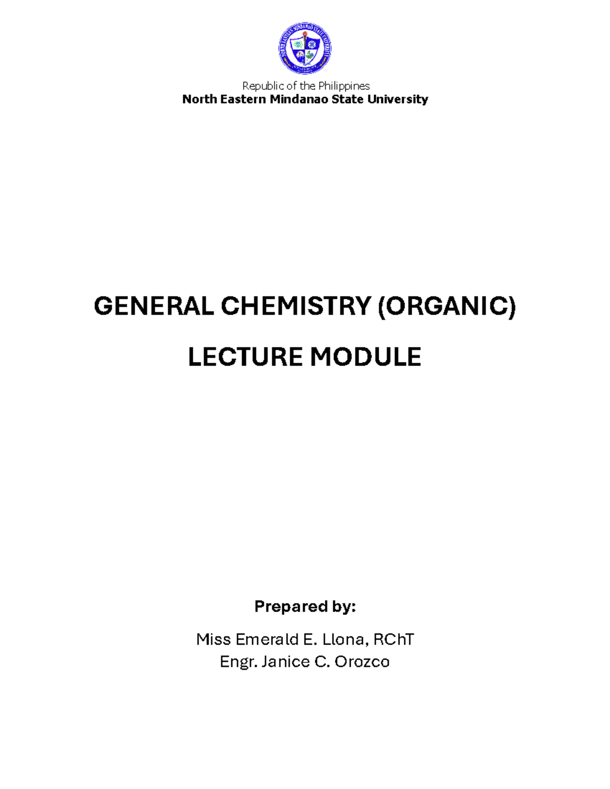 General Chemistry (Organic) Lecture Module for BS Criminology Students ...