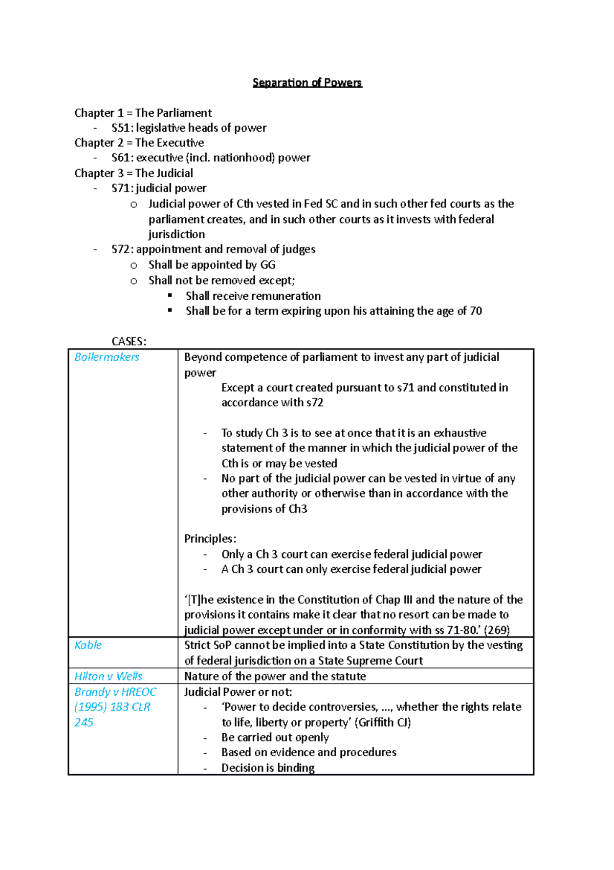 So P - Judicial Powers - Exam Notes on Separation of Powers - Studocu