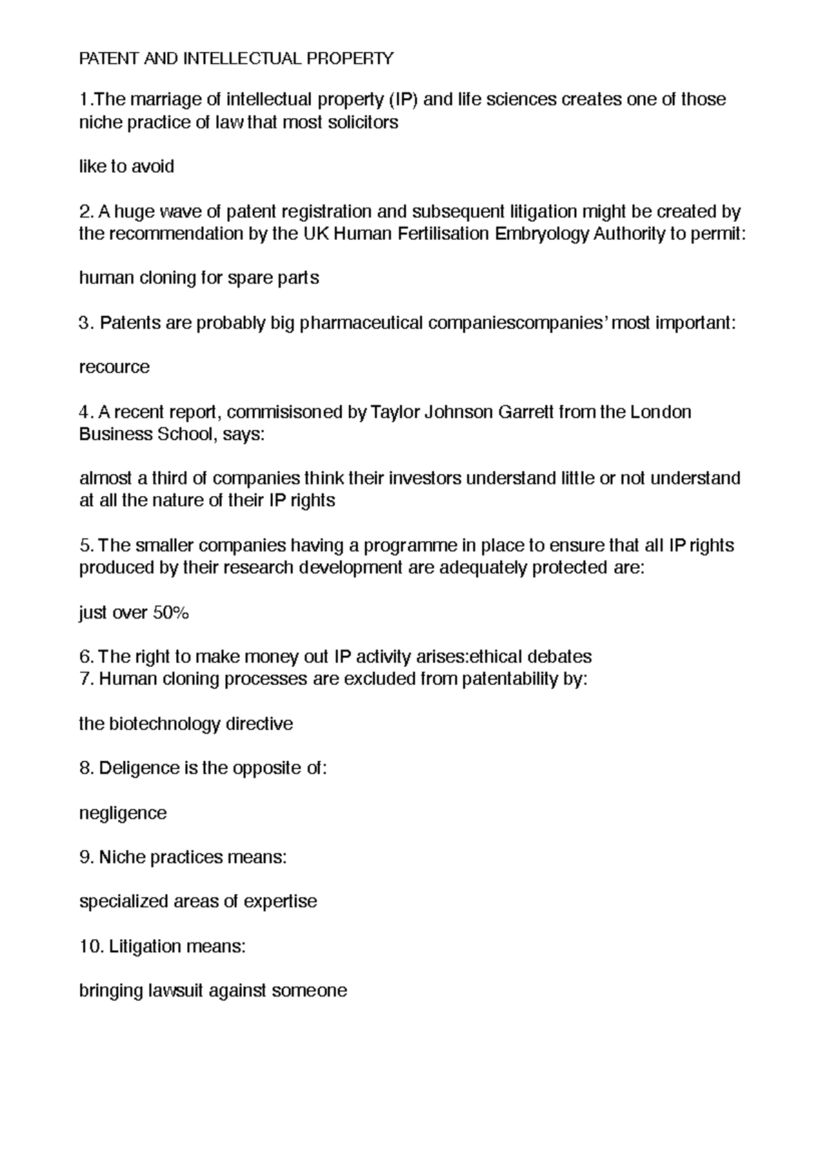 PATENT AND INTELLECTUAL PROPERTY 1: Key Insights and Issues - Studocu