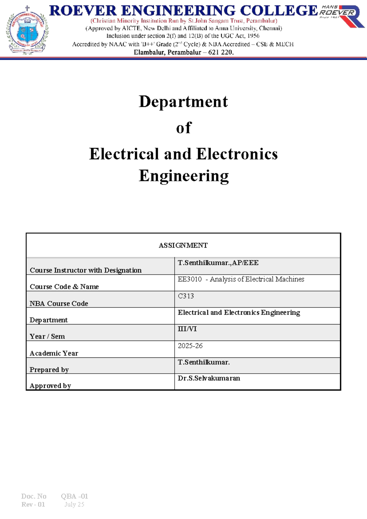 EE3010 Assignment: Analysis of Electrical Machines and Modeling ...