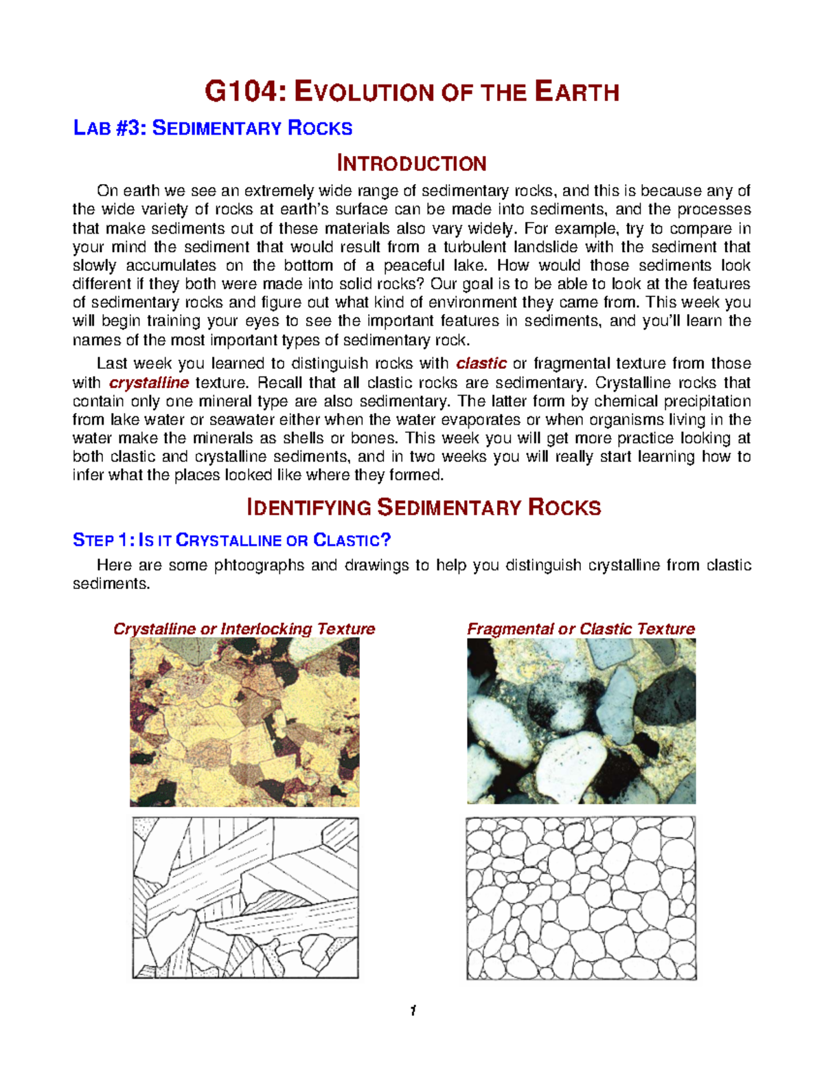 G104: Lab 3 - Identifying Sedimentary Rocks and Their Features - Studocu