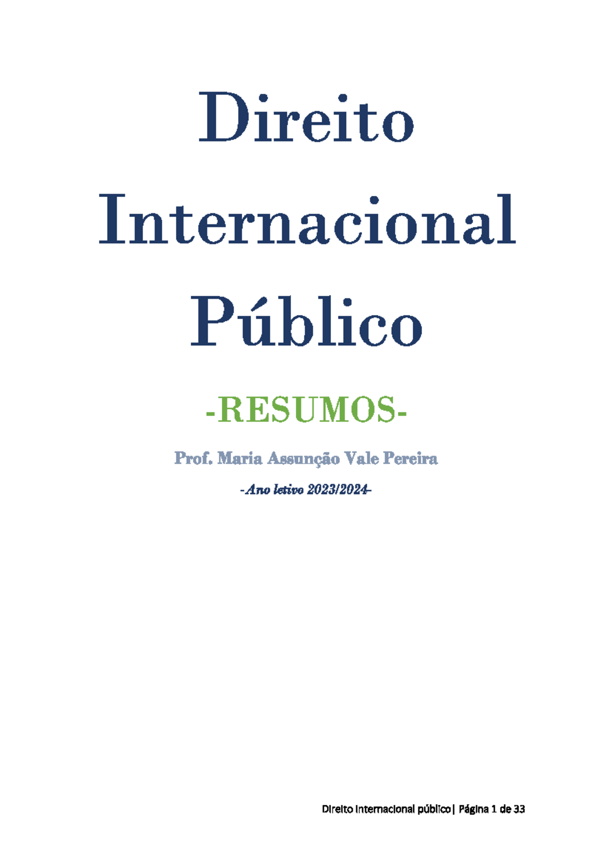 DIP1 - Resumo do 1º Teste de Direito Internacional Público - Studocu