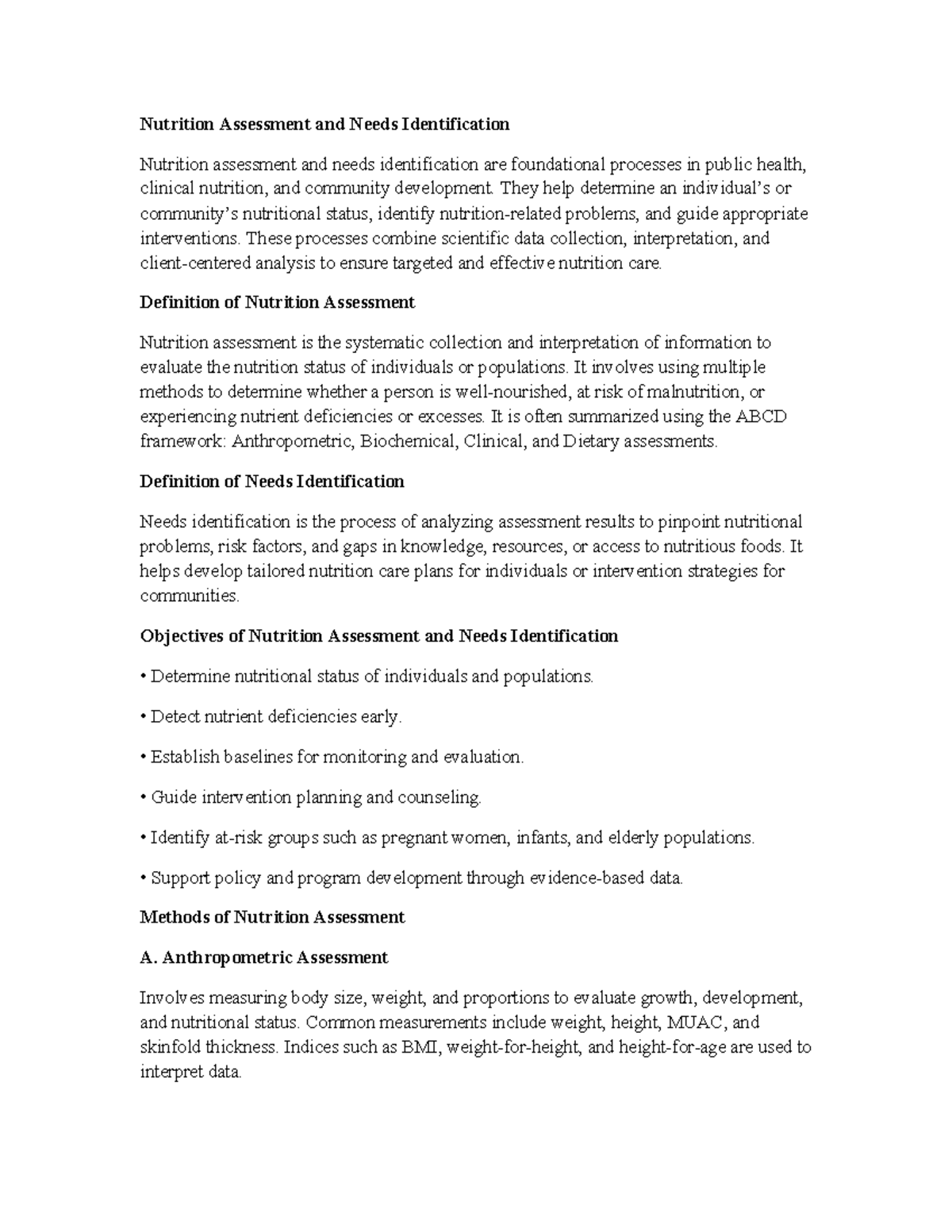 Nutrition Assessment & Needs Identification: Key Processes in Nutrition ...