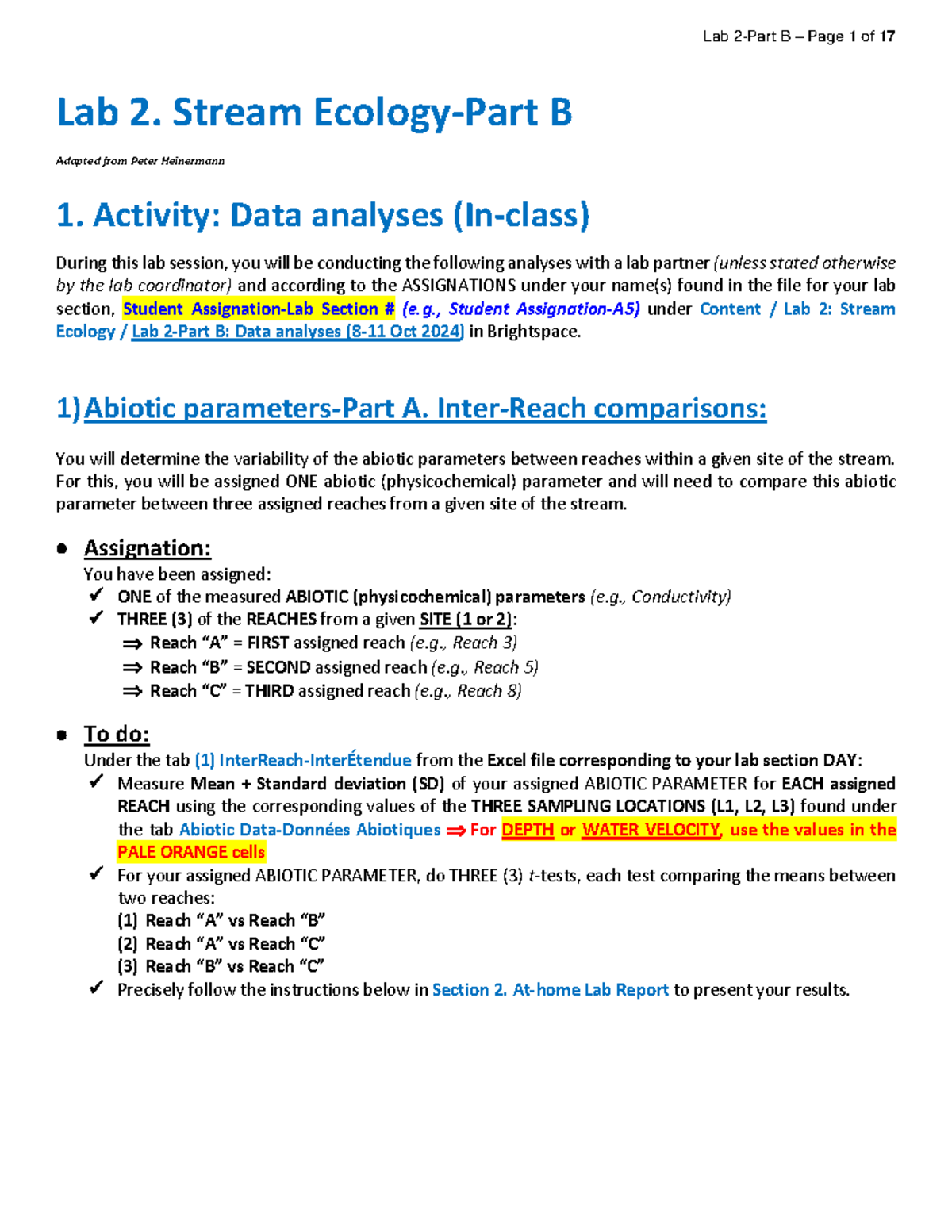 Lab 2-Part B-Stream Ecology-2024 - Lab 2. Stream Ecology-Part B Adapted ...