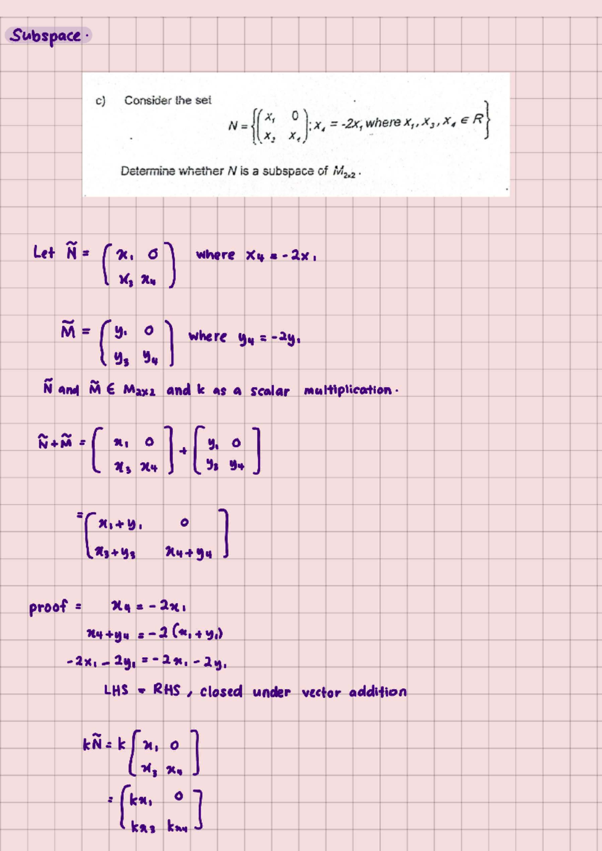 Subspace Analysis: Examples and Solutions for M₂ₓ₂ and P₂ - Studocu