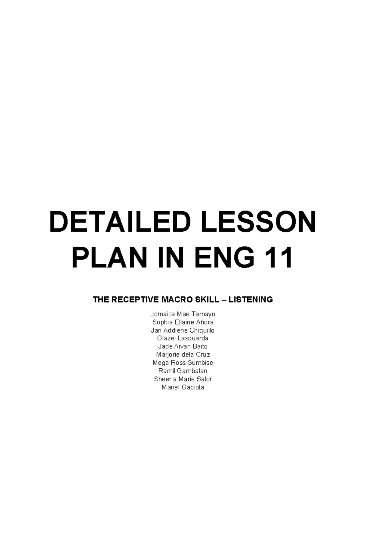 ENG 11 DLP - Detailed Lesson Plan on Intonation Skills - Studocu