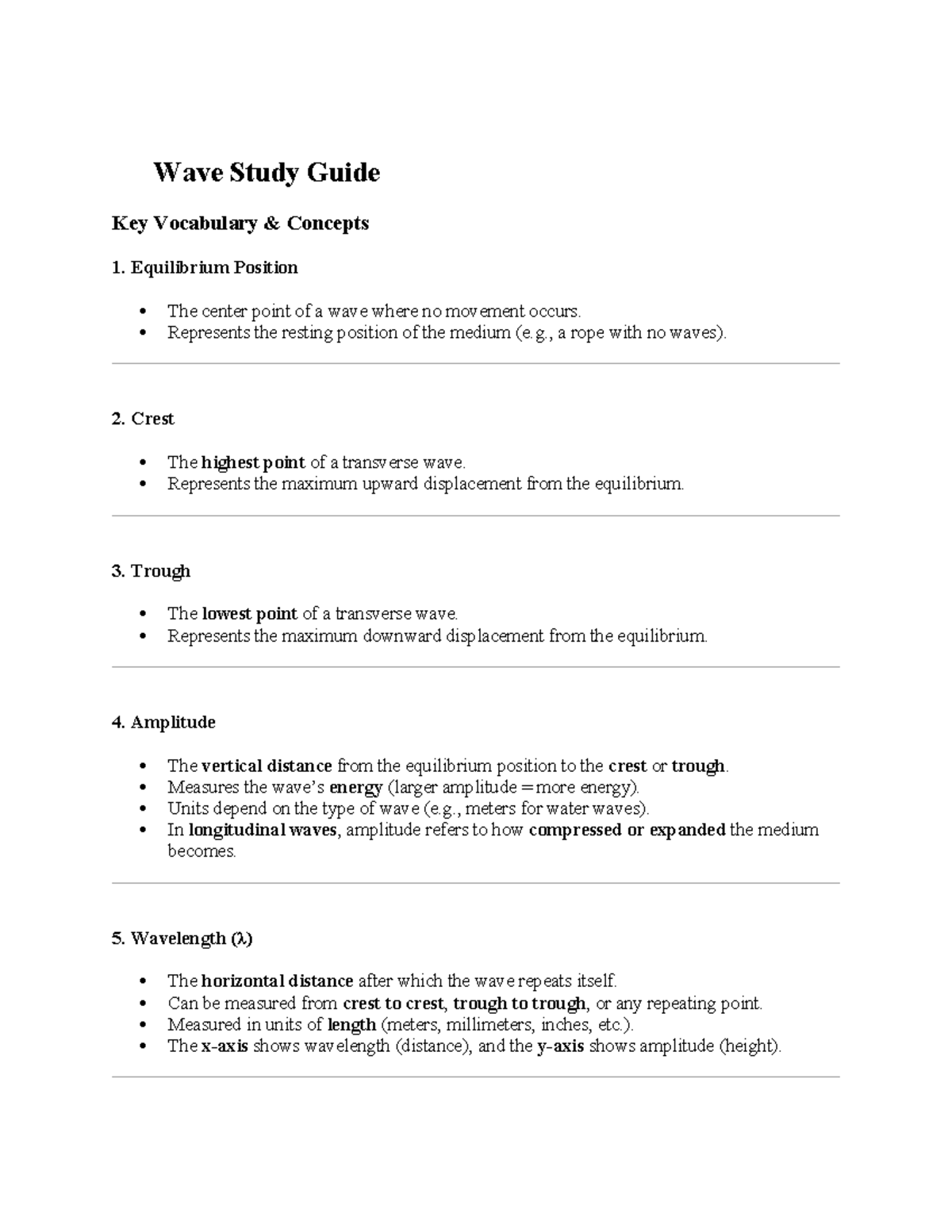Wave Study Guide: Key Vocabulary & Concepts on Waves - Studocu