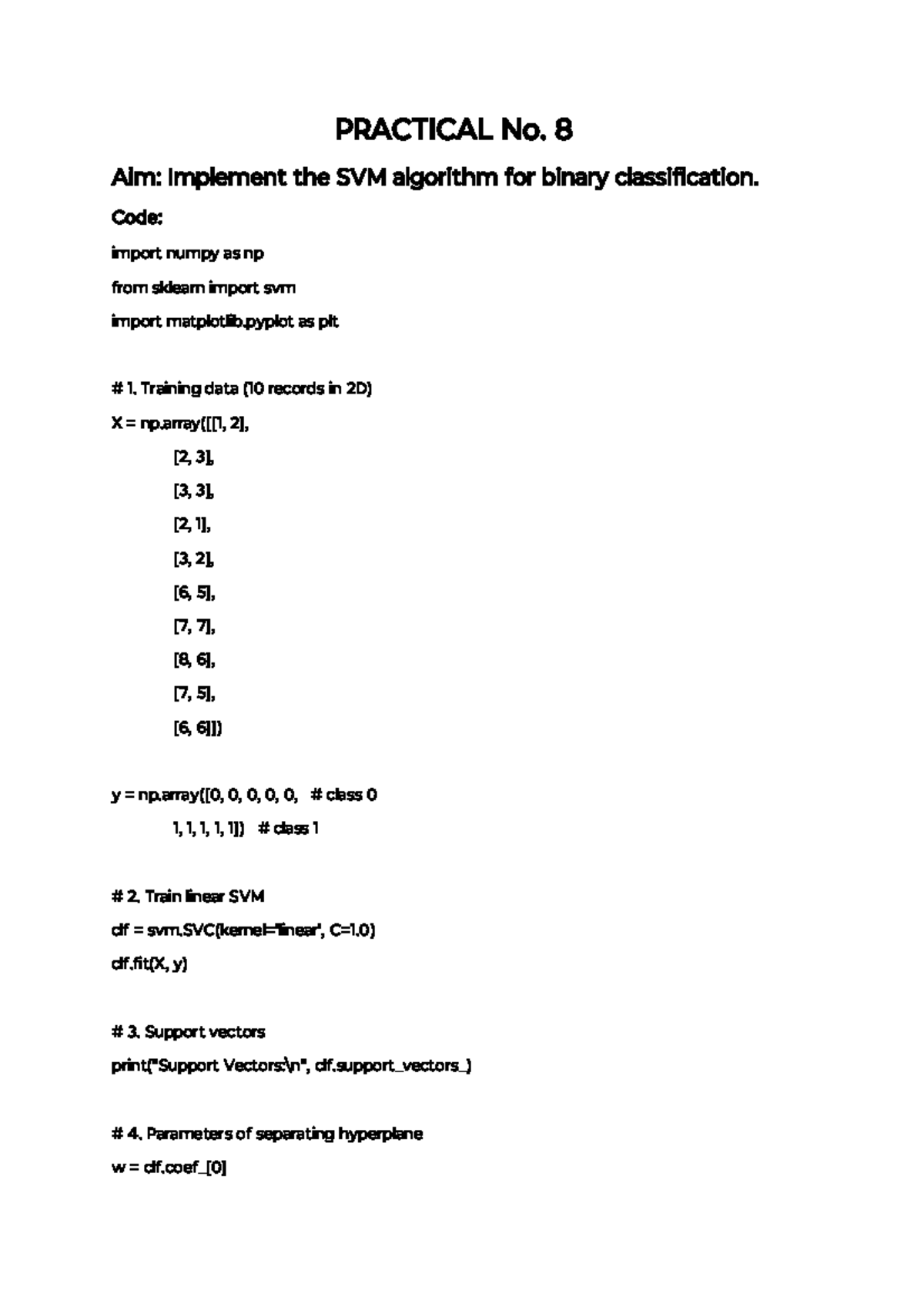 Practical 8 - SVM Algorithm for Binary Classification - Studocu