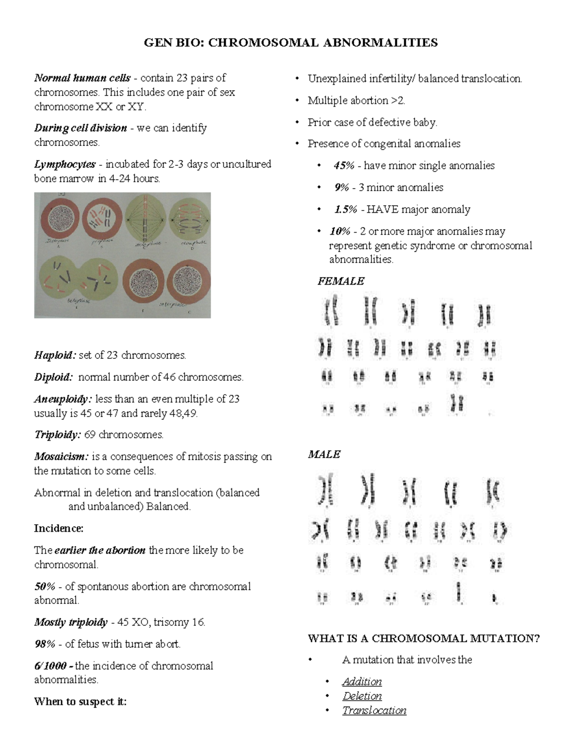 Chromosomal Abnormalities: Types, Incidence & Impacts on Health - Studocu