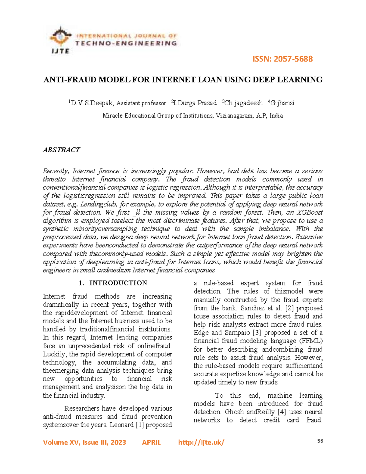 ANTI-Fraud Model for Internet Loan Using Deep Learning (ISSN) - Studocu