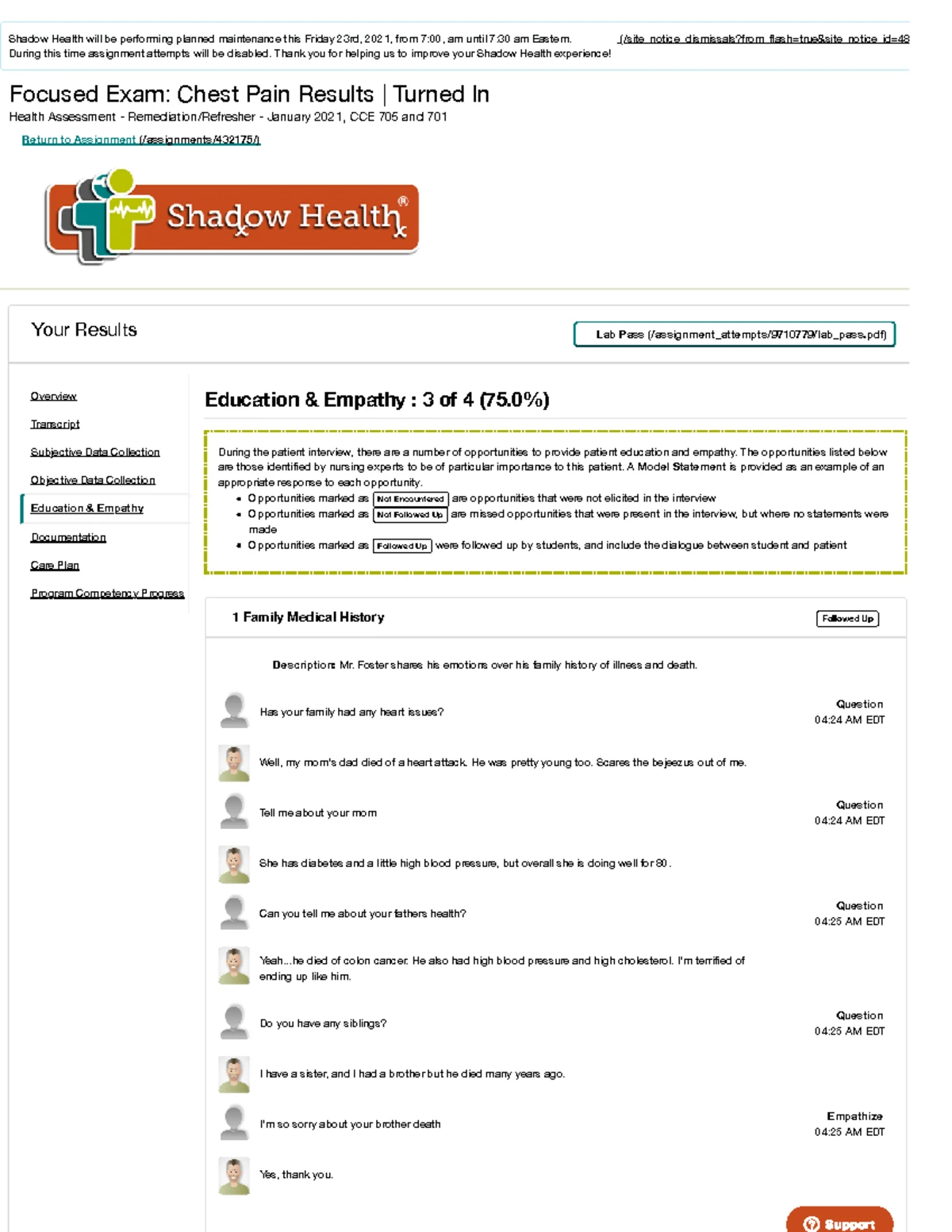 Focused chest pain transcript - Focused Exam: Chest Pain Results ...