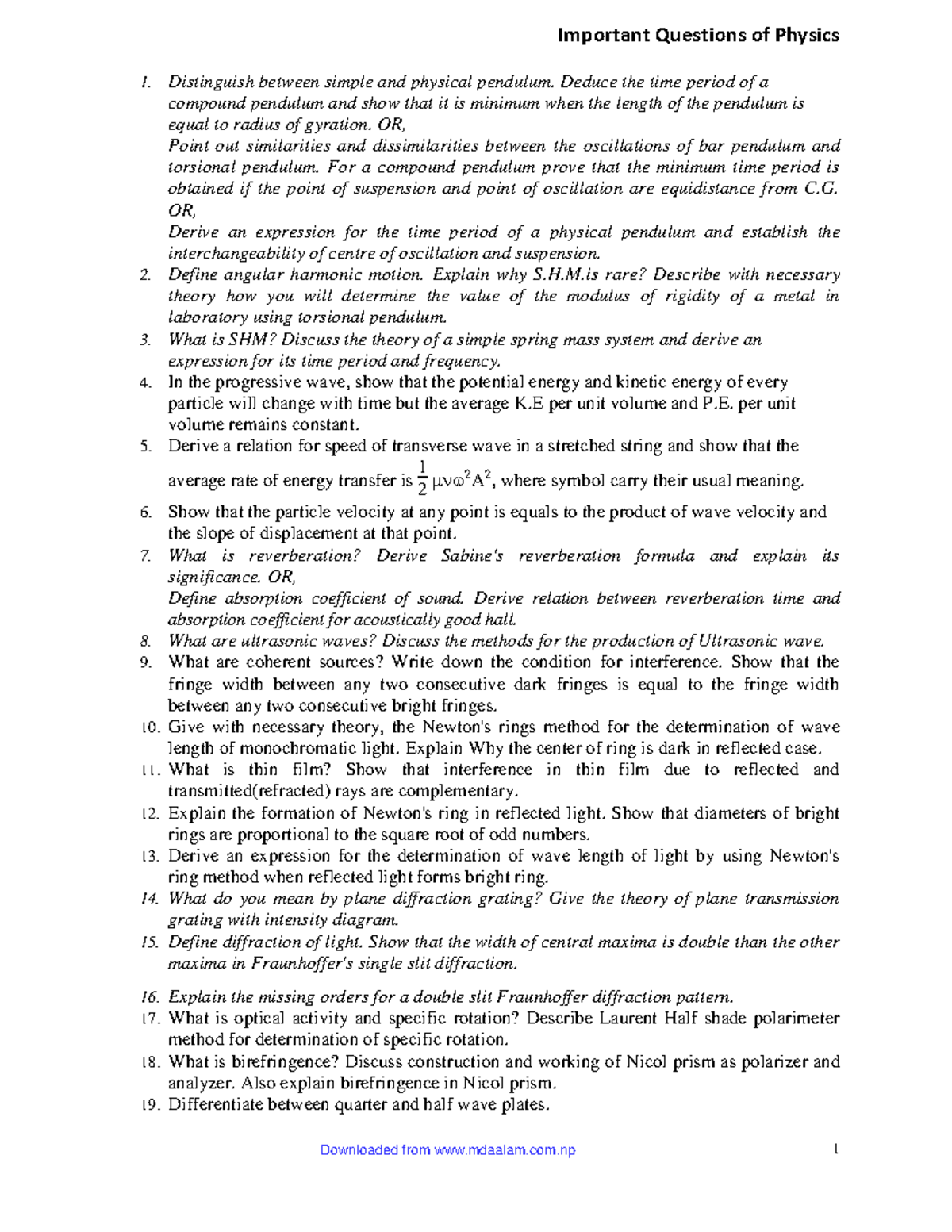 Important Physics Questions for Exam Preparation (Physics 101) - Studocu