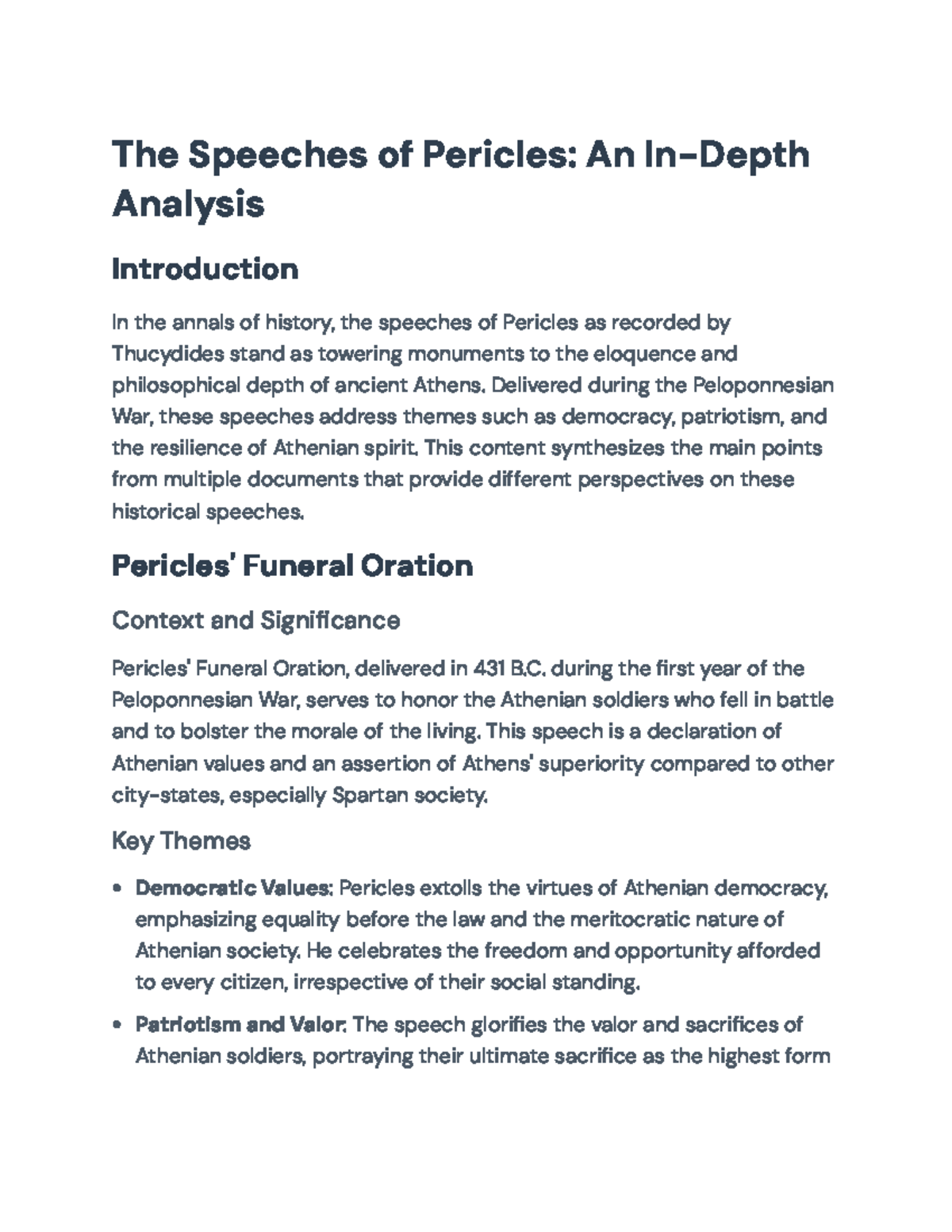 The Speeches of Pericles: Analysis and Insights on Athenian Democracy ...