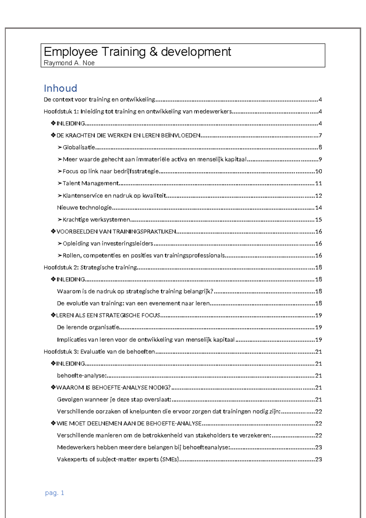 EFO Samenvatting: Employee Training & Development - Raymond A. Noe ...