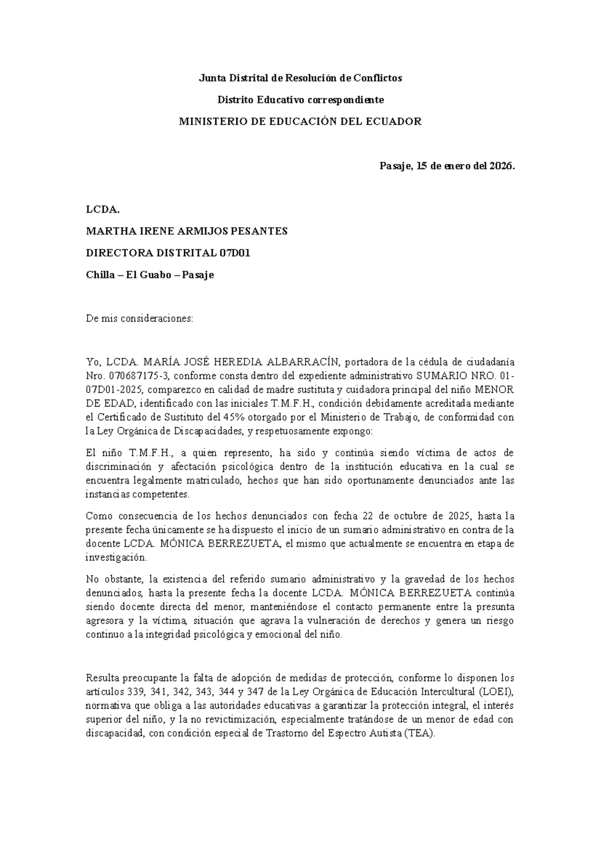 Oficio de la Junta Distrital sobre Conflictos Educativos 07D01 - Studocu