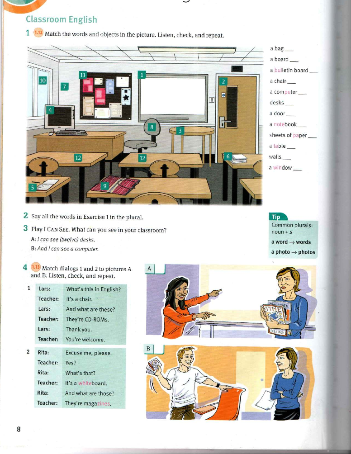 Classroom English 1: Vocabulary Matching and Dialog Exercises - Studocu