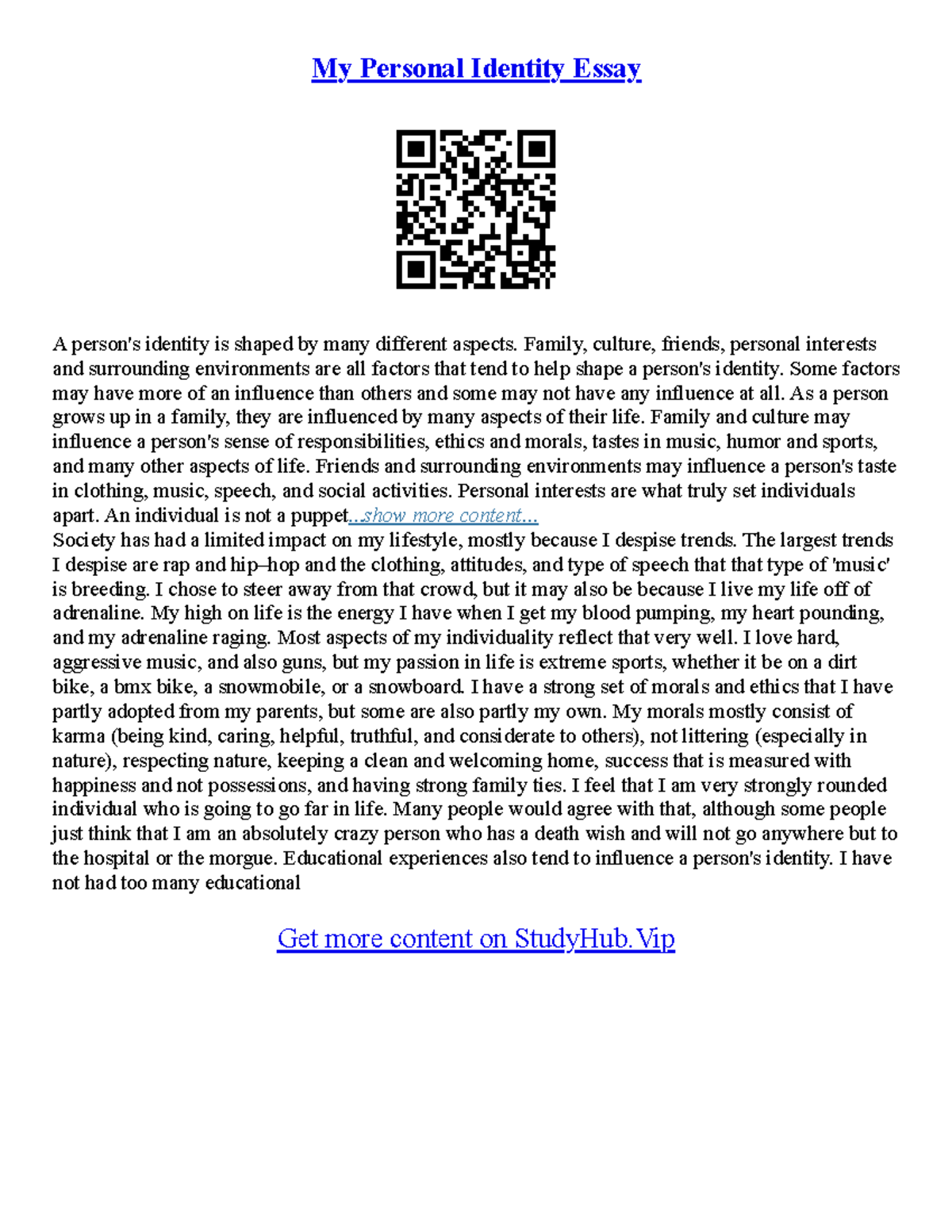 How To Write An Essay About Yourself Example - My Personal Identity ...