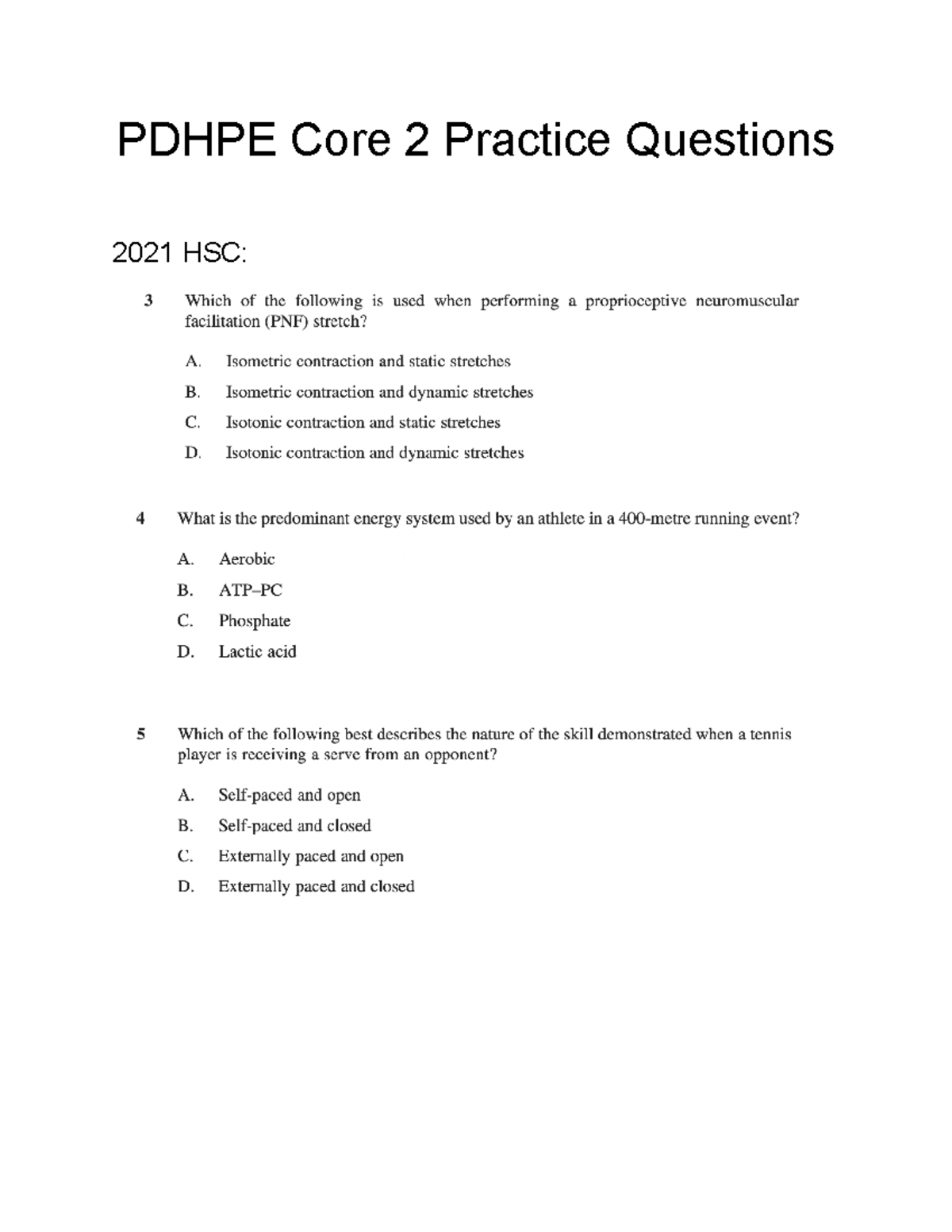 PDHPE Core 2 Exam Practice Questions for HSC 2021 - Studocu