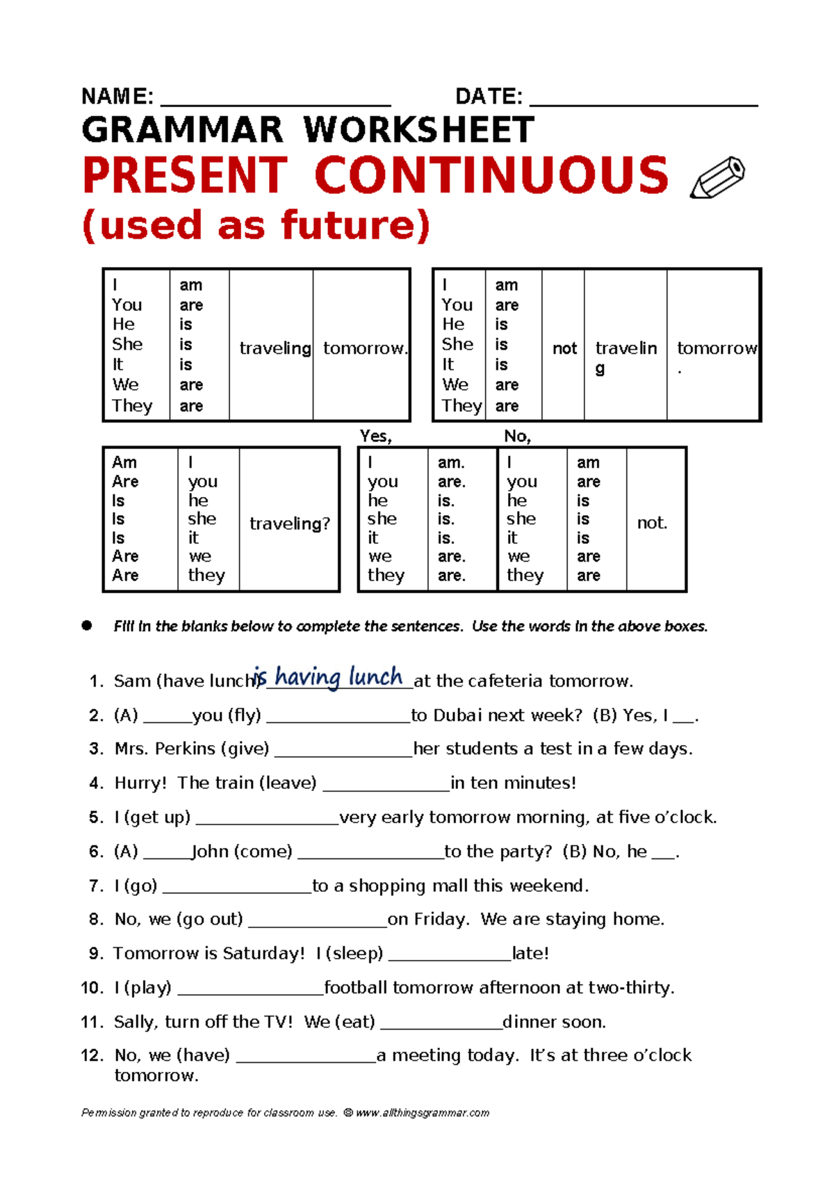 Present Continuous (Future) Grammar Worksheet - Studocu