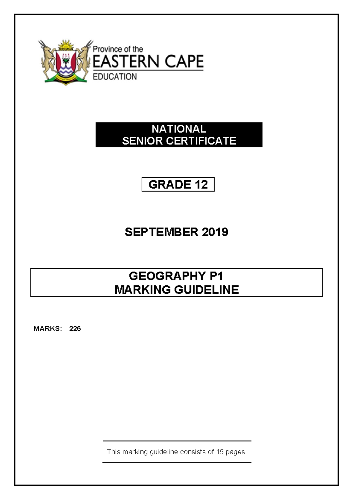 Geography P1 September 2019 Marking Memo and Guidelines - Studocu