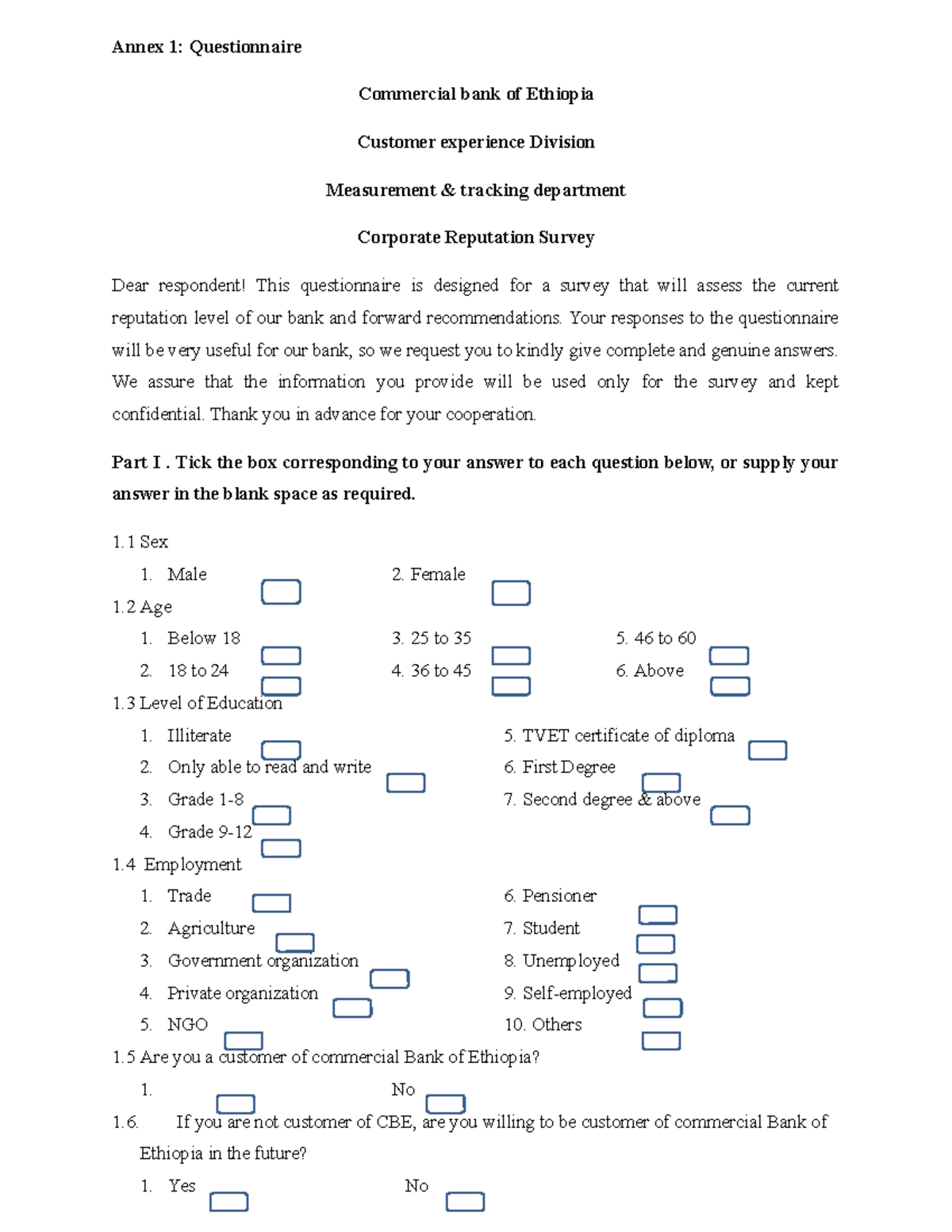 CBE Corporate Reputation Survey Questionnaire Analysis - Studocu