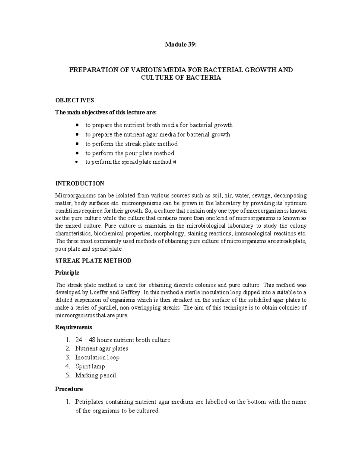Module 39: Preparation of Media for Bacterial Growth and Culture - Studocu