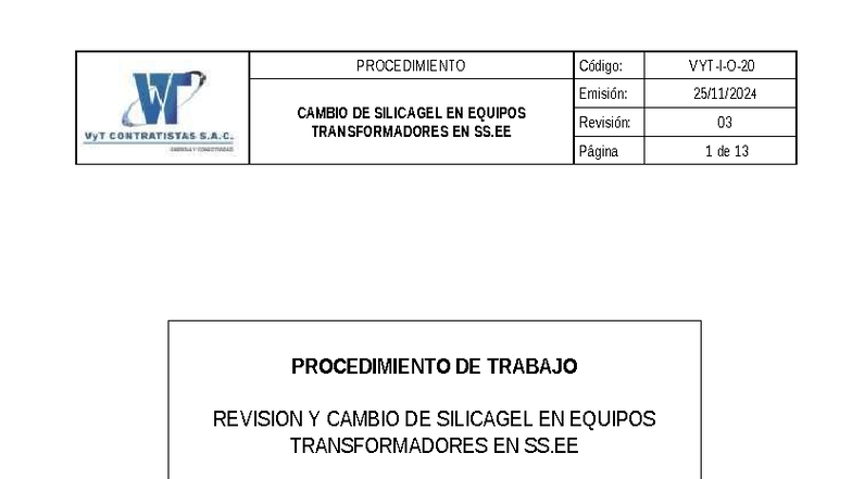 VYT-I-O-20 Procedimiento para Revisión y Cambio de Silicagel en SS ...