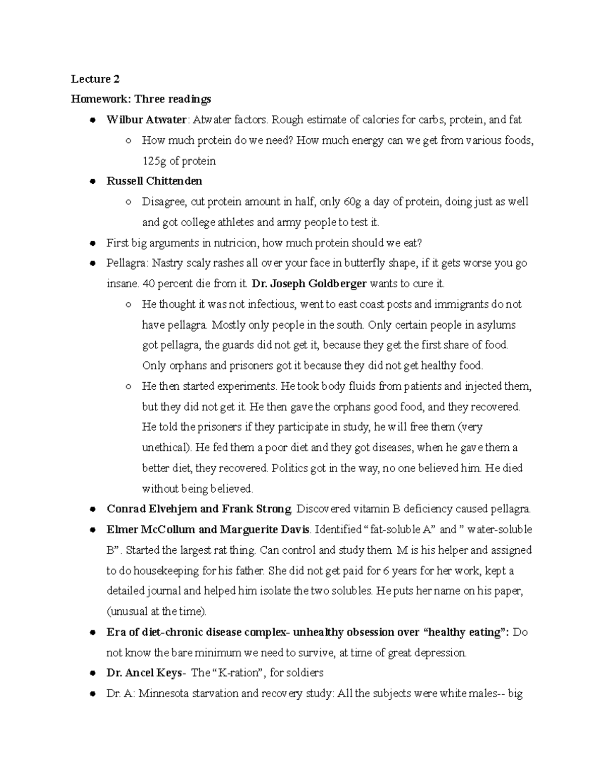 Lecture 2 - Lecture 2 Homework: Three readings Wilbur Atwater: Atwater ...