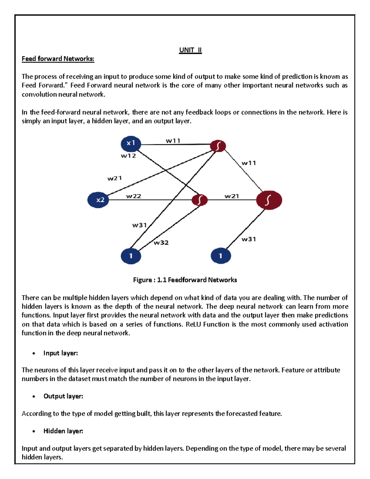 DL@UNIT2 - Lecture Notes on Feedforward Networks and Gradient Descent ...