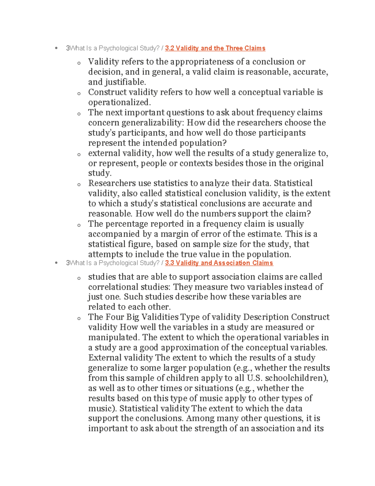 Psy 222 - Chapter 3 Notes on Validity and Psychological Studies - Studocu