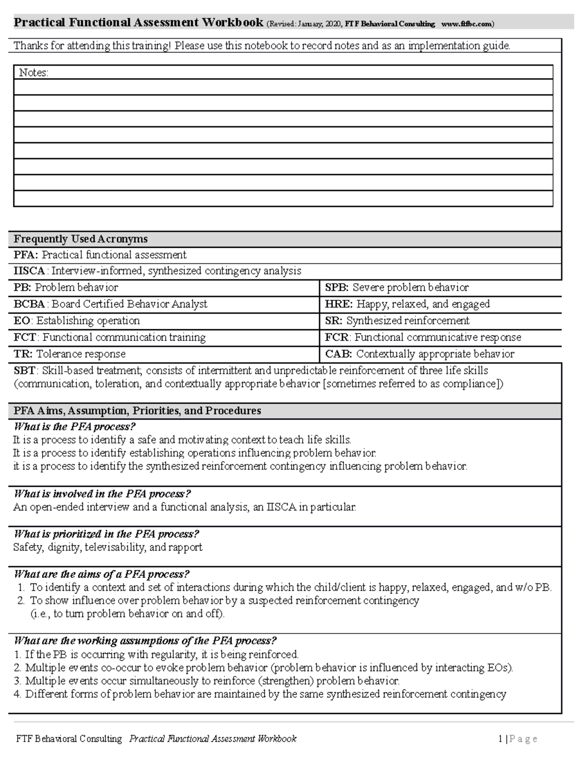 PFA Workbook: Open-Ended Interview Guide for Behavior Analysts - Studocu