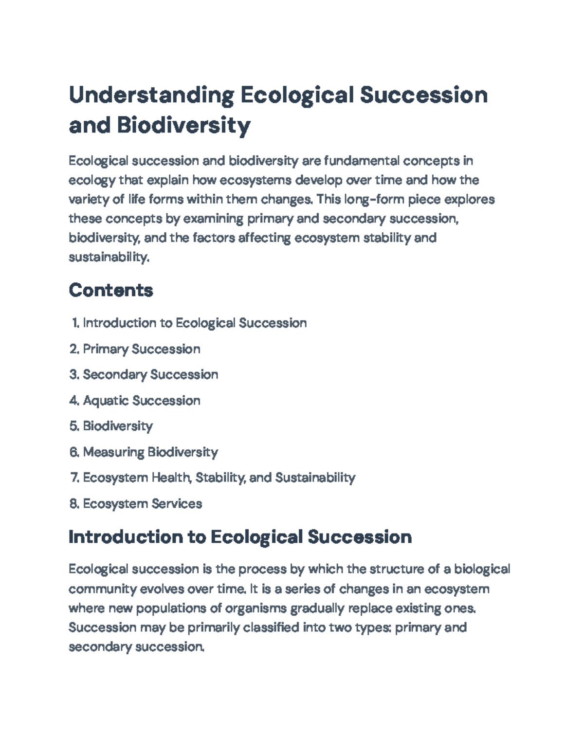Ecological Succession and Biodiversity: Concepts and Impacts Analysis ...