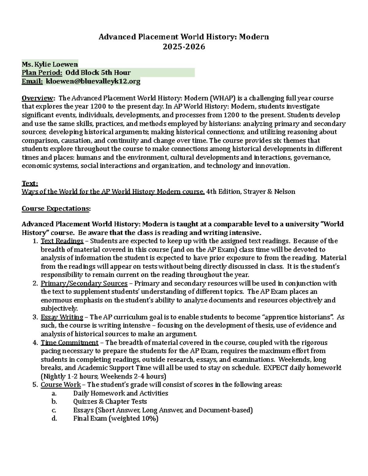WHAP Syllabus 2025-2026: Advanced Placement World History Modern - Studocu