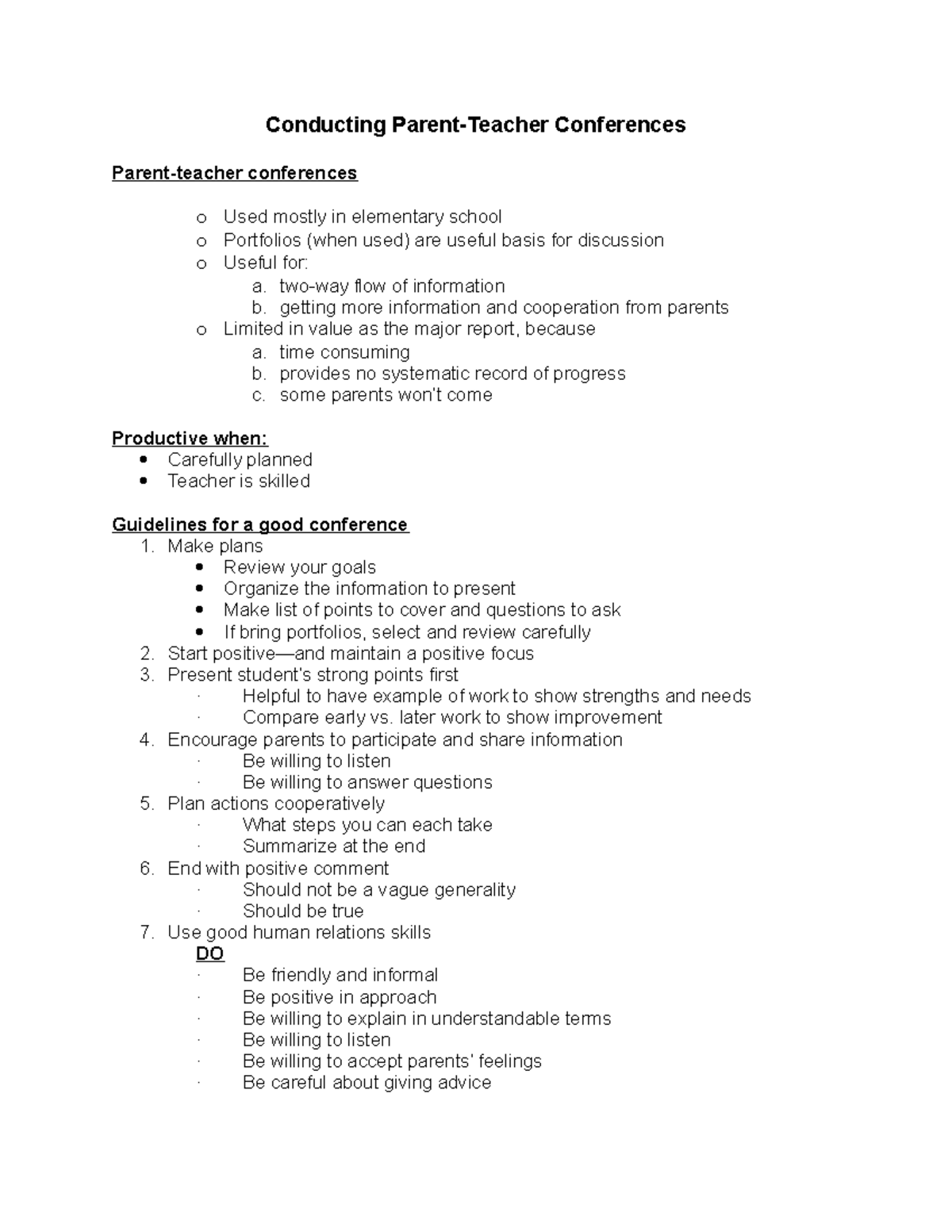 Conducting Parent-Teacher Conferences and Reporting Grades - Conducting ...