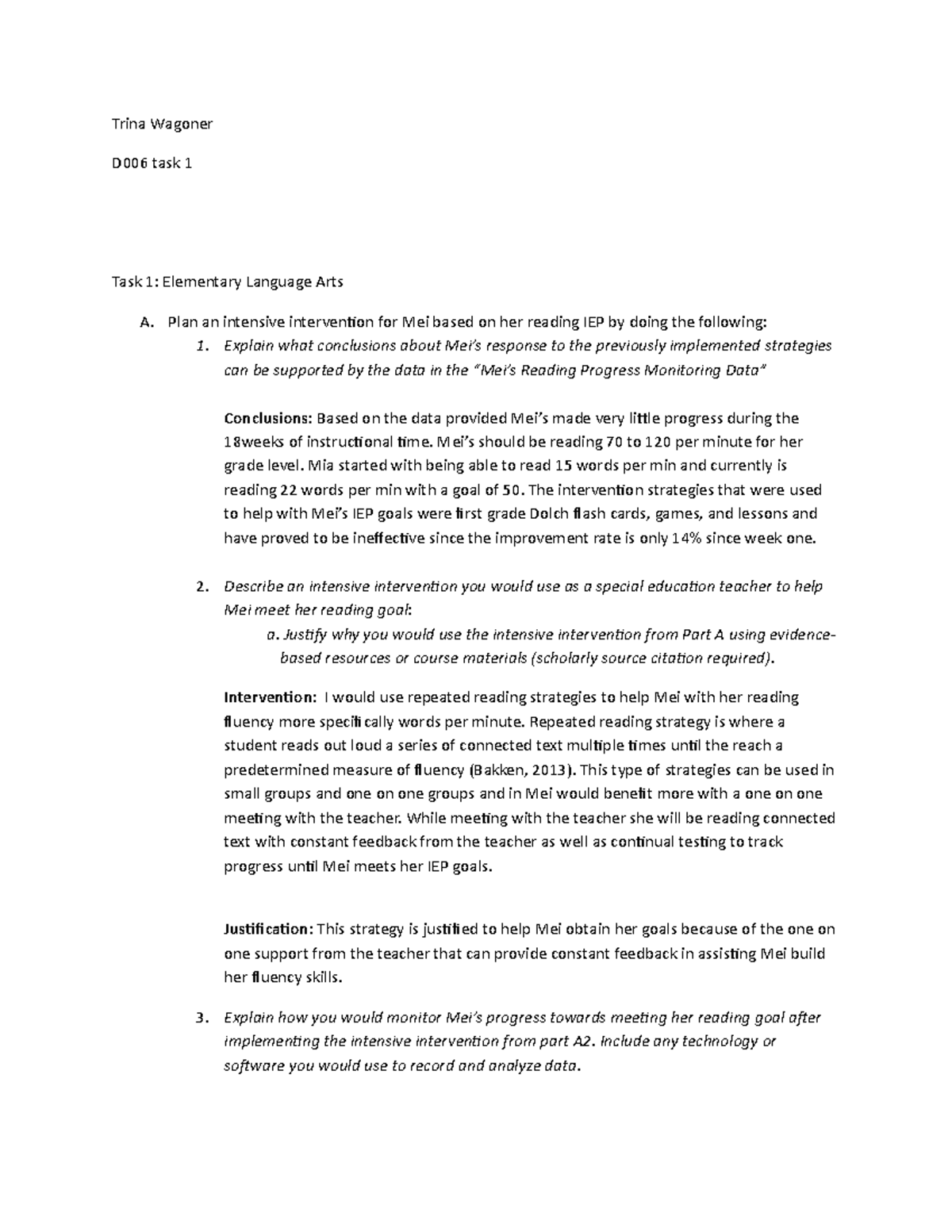 D006 mie task 1 ready to submit - Trina Wagoner D006 task 1 Task 1 ...