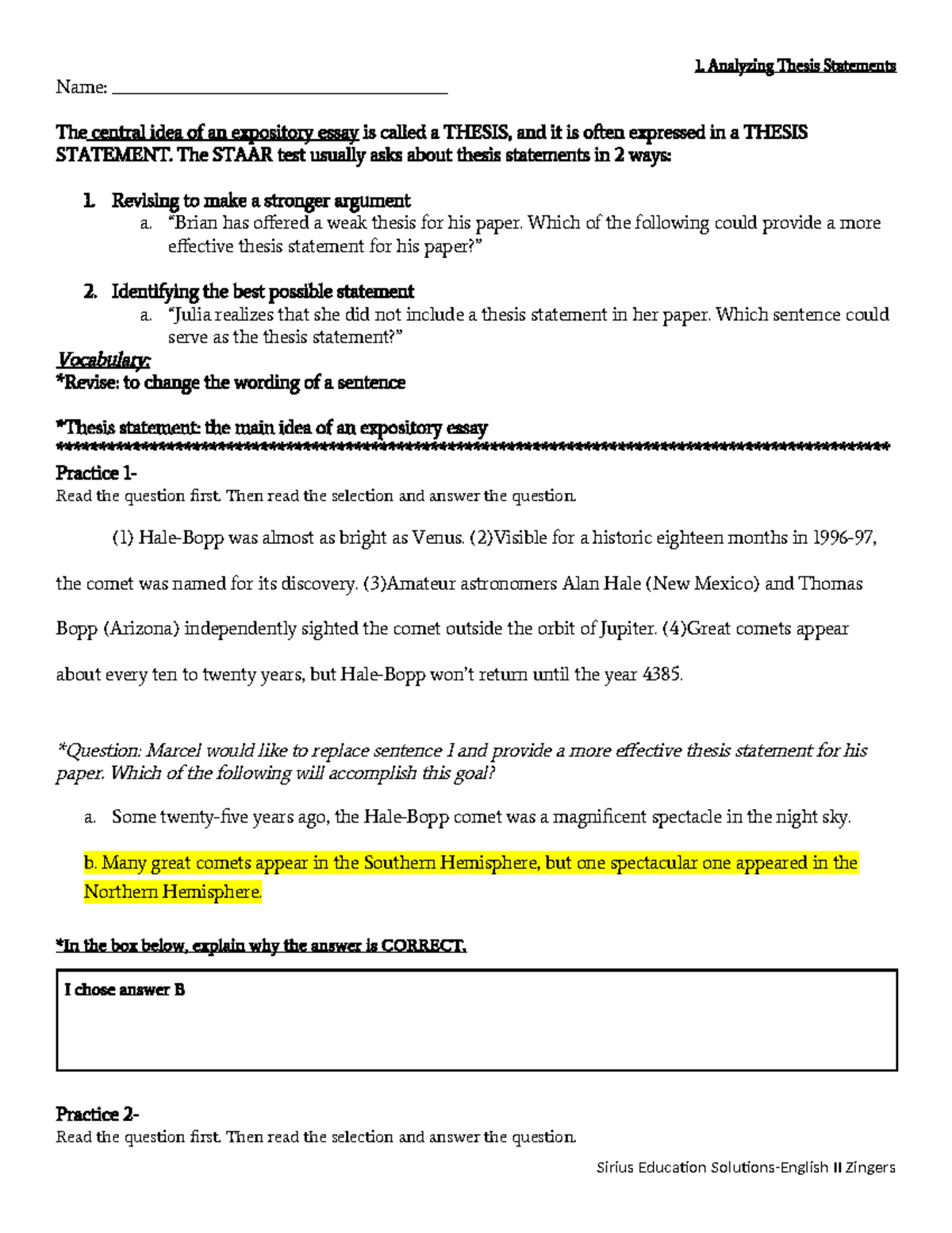 Analyzing Thesis Statements: Strategies for Effective Expository ...