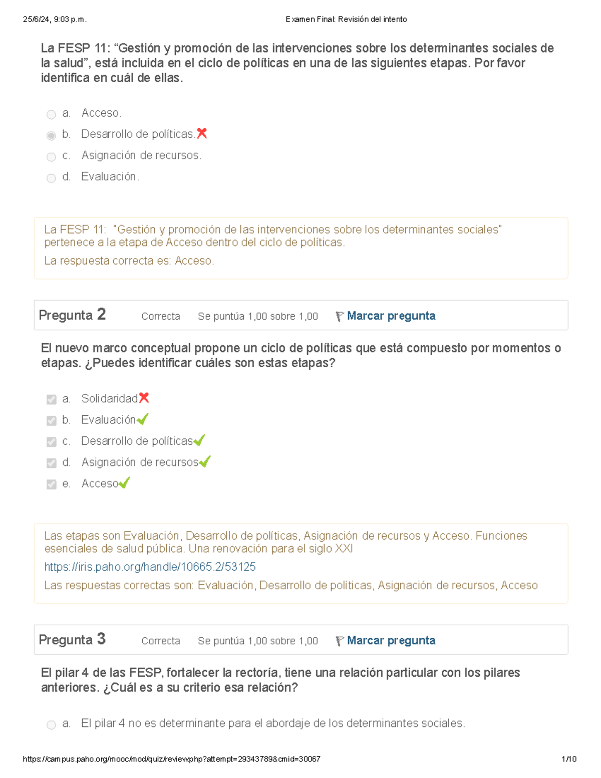 Revisión del Examen Final de Salud Pública FESP 11: Conceptos y Políticas - Studocu