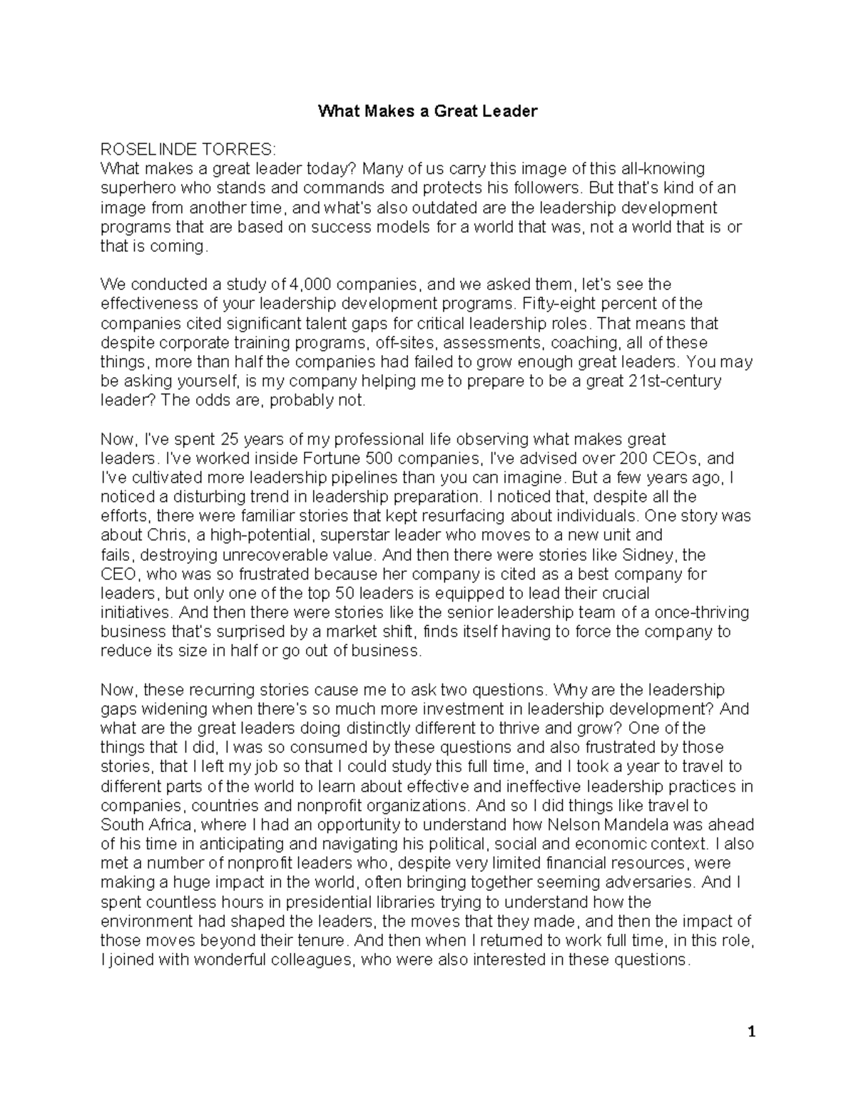 21st Century Leadership Insights: Roselinde Torres' Key Findings - Studocu