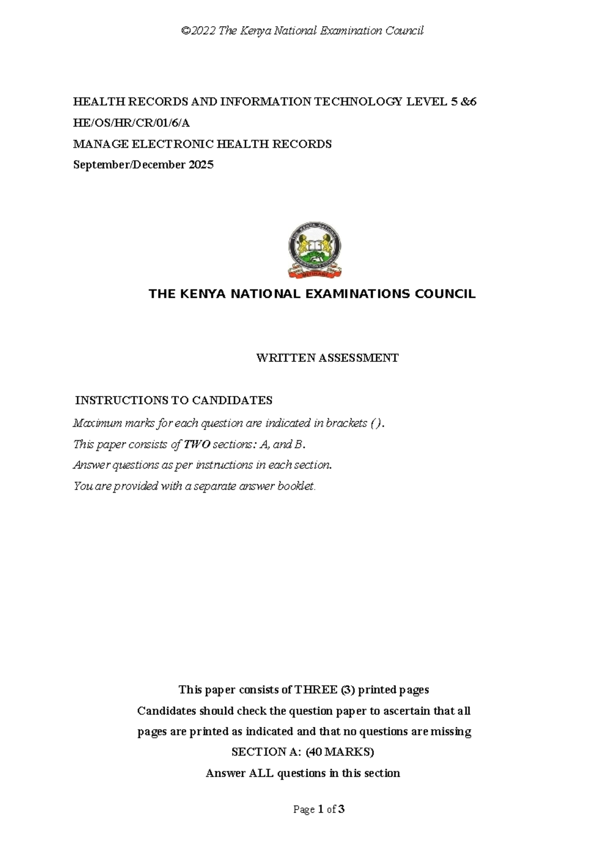 HEALTH RECORDS & IT LEVEL 5: MANAGING ELECTRONIC HEALTH RECORDS 2025 ...