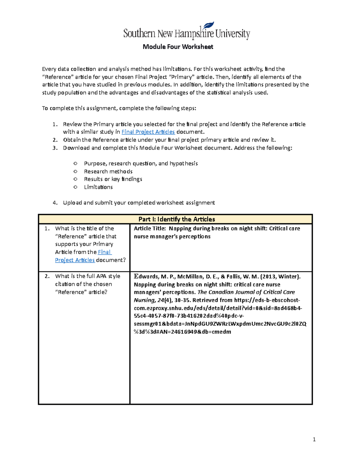 IHP 340 Final Project Module Four Worksheet on Article Analysis - Studocu