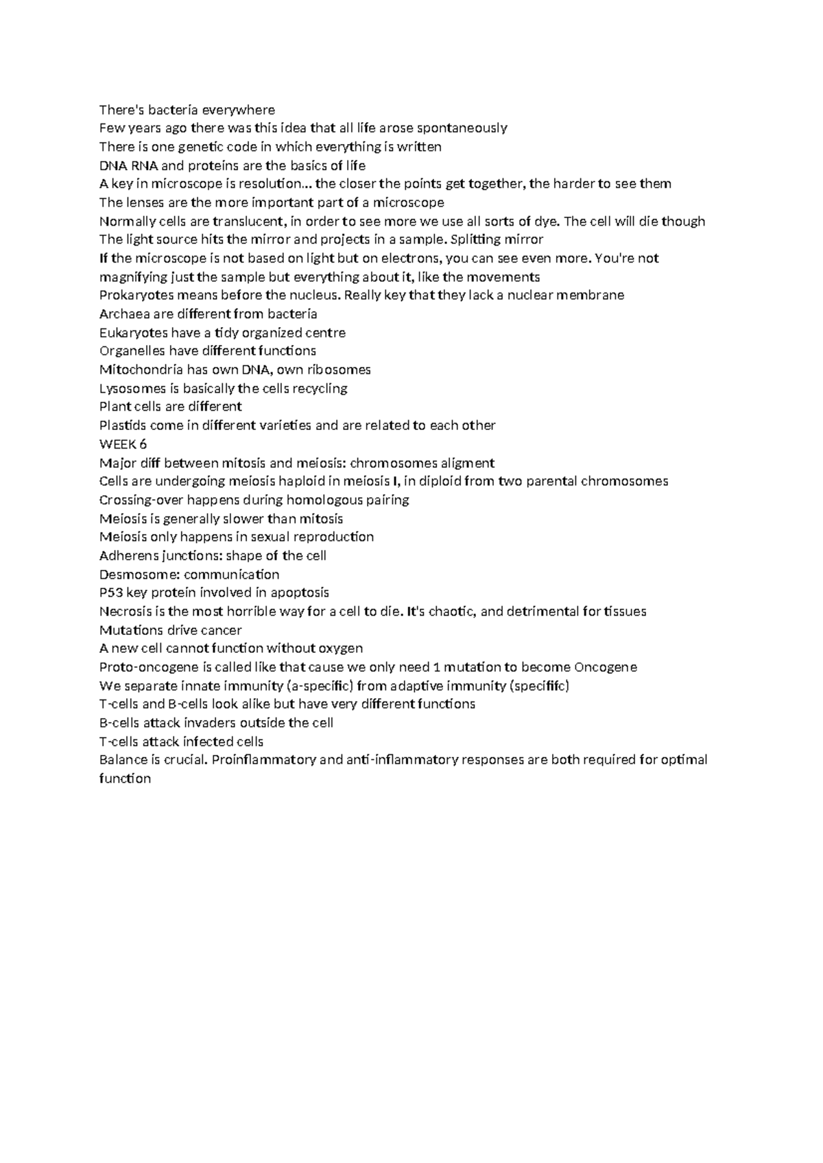 Intro to Cell Biology: Weeks 1 & 6 Overview - Studeersnel