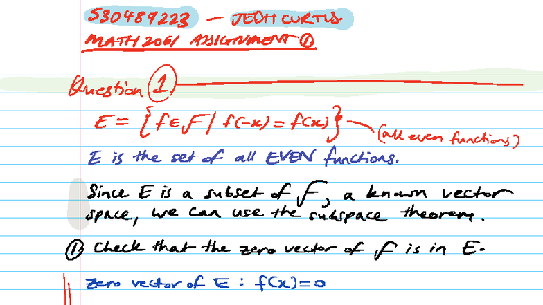 MATH 2061 Assignment 1: Even Functions and Vector Spaces Analysis - Studocu