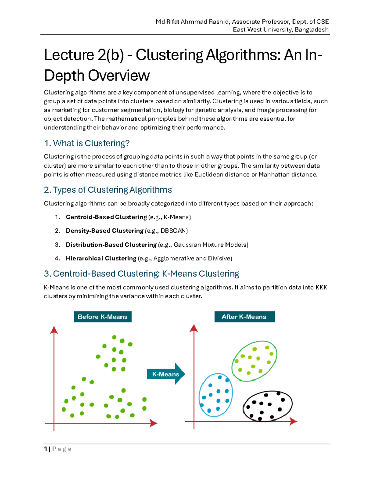 Lecture 2(b) - In-Depth Overview of Clustering Algorithms - Studocu
